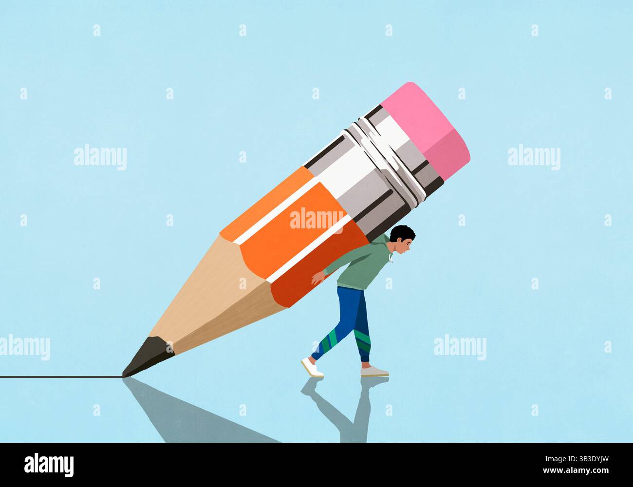 Man carrying large pencil nub on back Stock Photo - Alamy