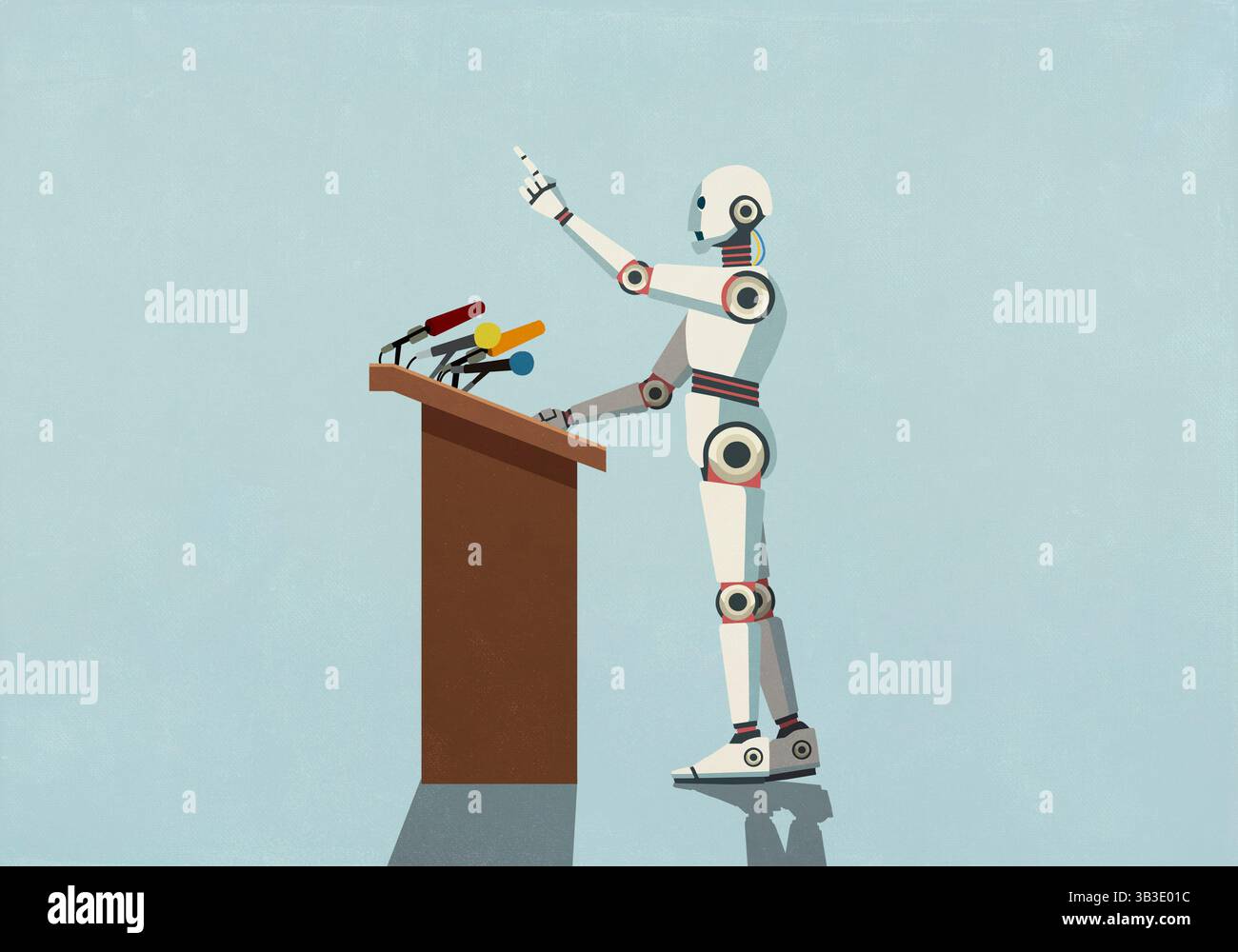 Humanoid robot giving speech at podium with microphones Stock Photo - Alamy