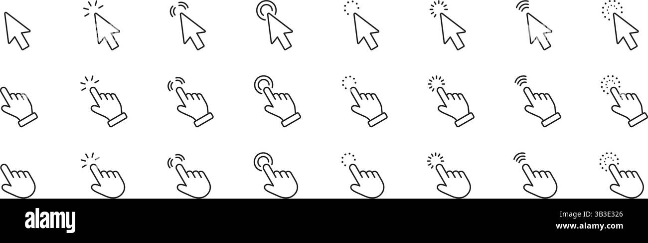 Cursor And Pointer Line Icon Set Hand Click And Mouse Arrow Outline