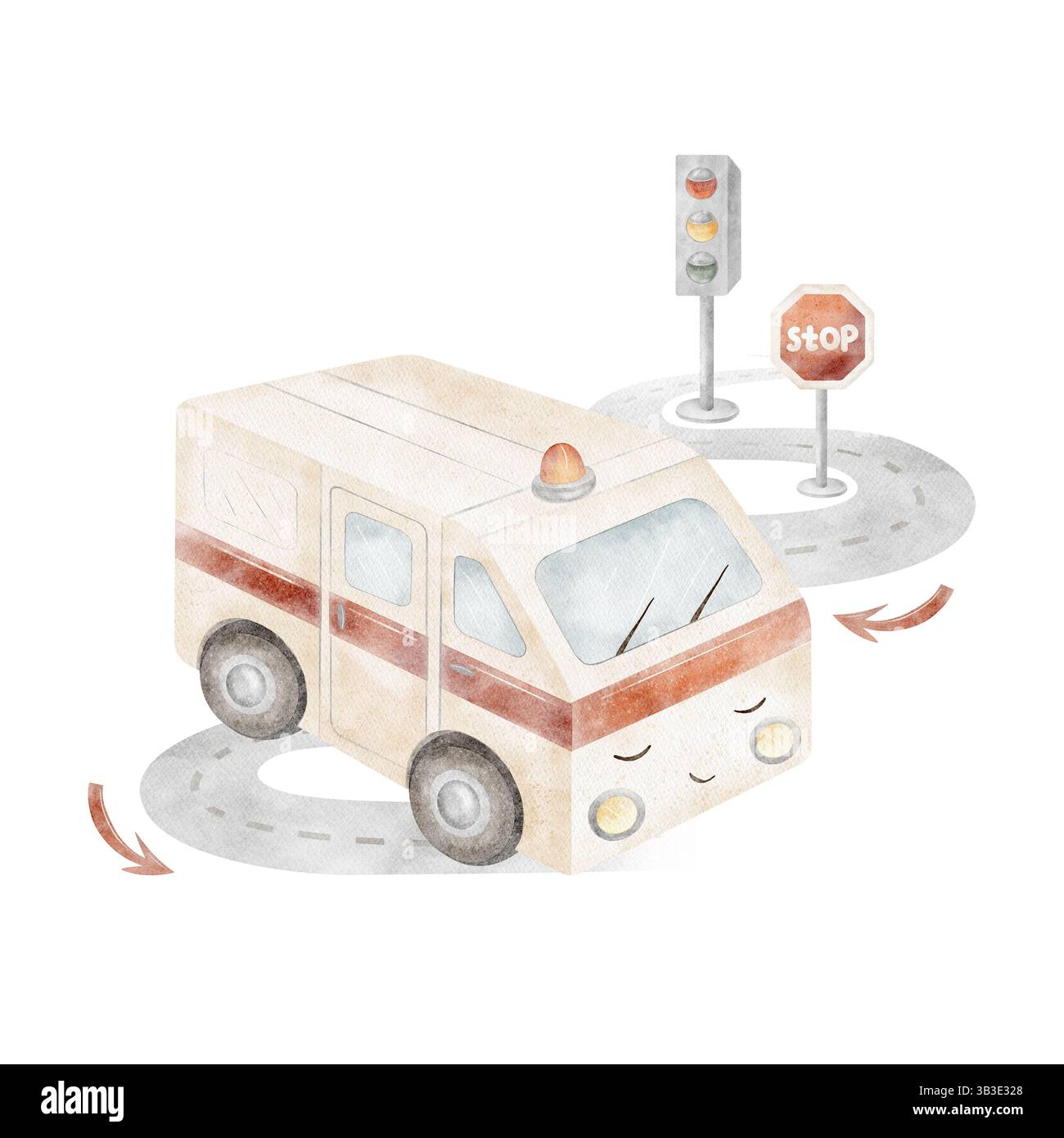 Watercolor illustration ambulance car city, medical transport ...