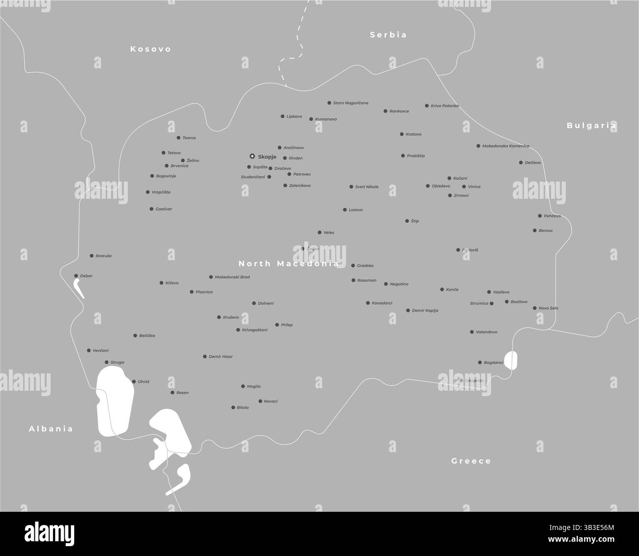 Vector modern illustration. Simplified map of North Macedonia. Border ...