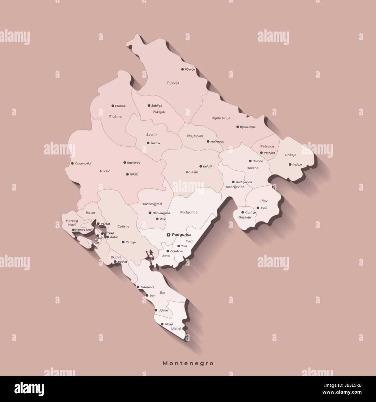 Vector illustration. Simplified administrative map of Montenegro in ...