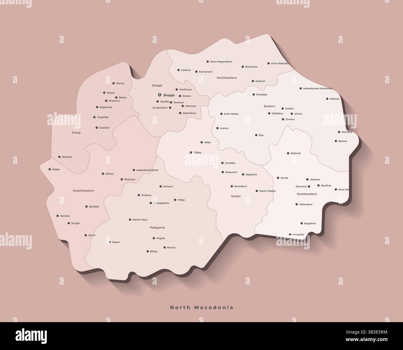 Vector illustration. Simplified administrative map of North Macedonia ...