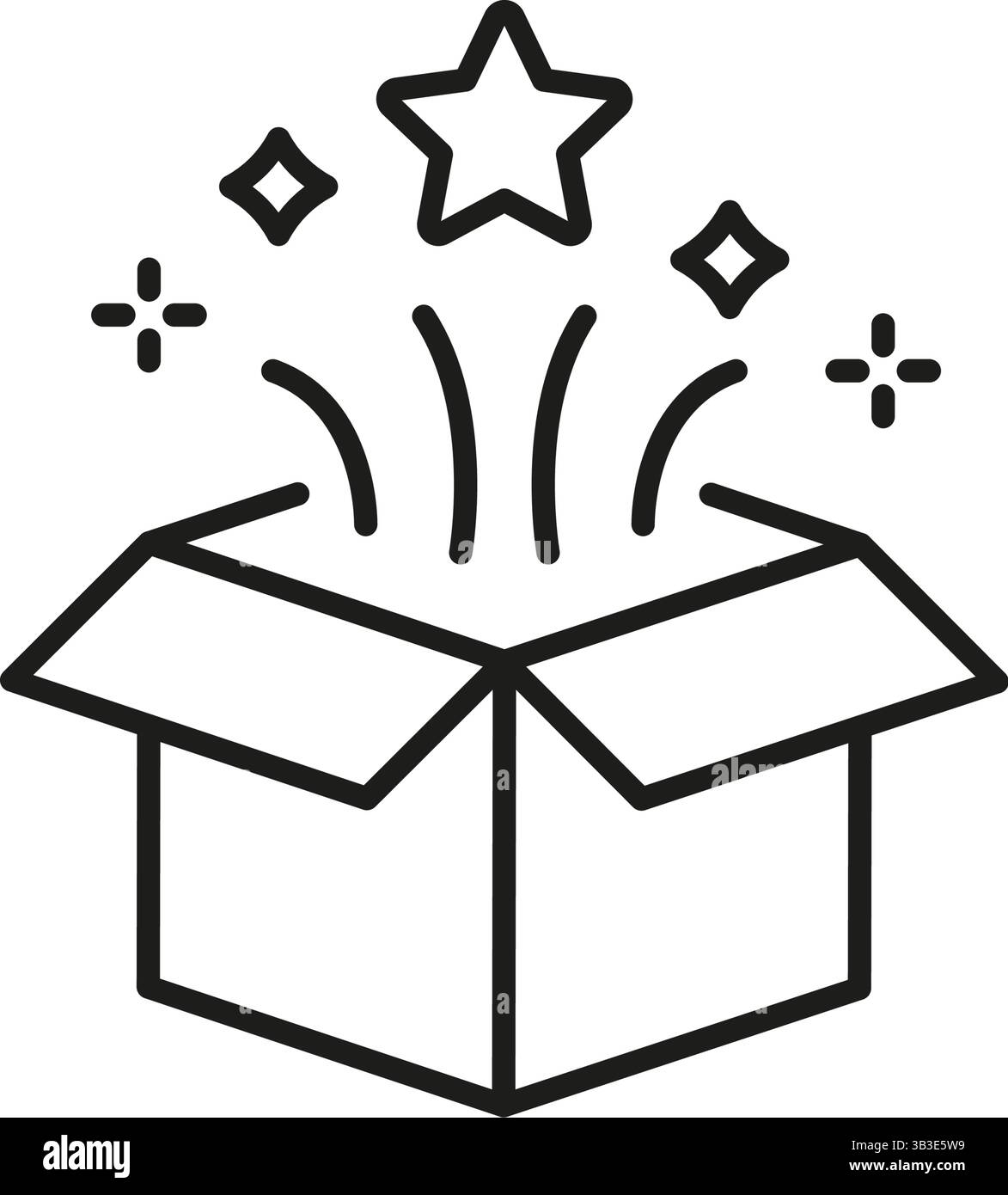 Open Box With Star And Sparkles Line Icon. Surprise, Creativity, And ...