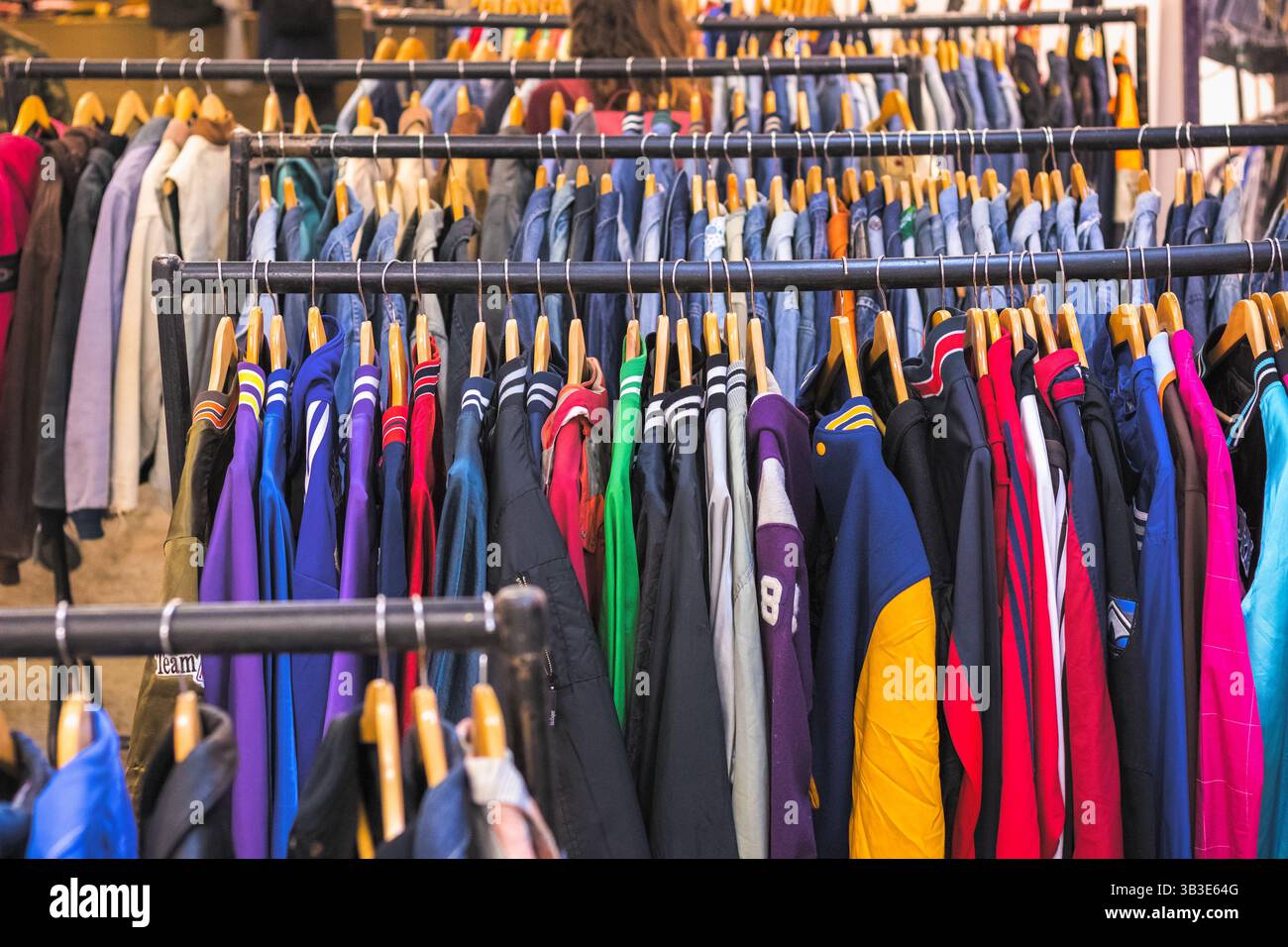 A selection of jackets and clothes on display at Brick Lane vintage ...