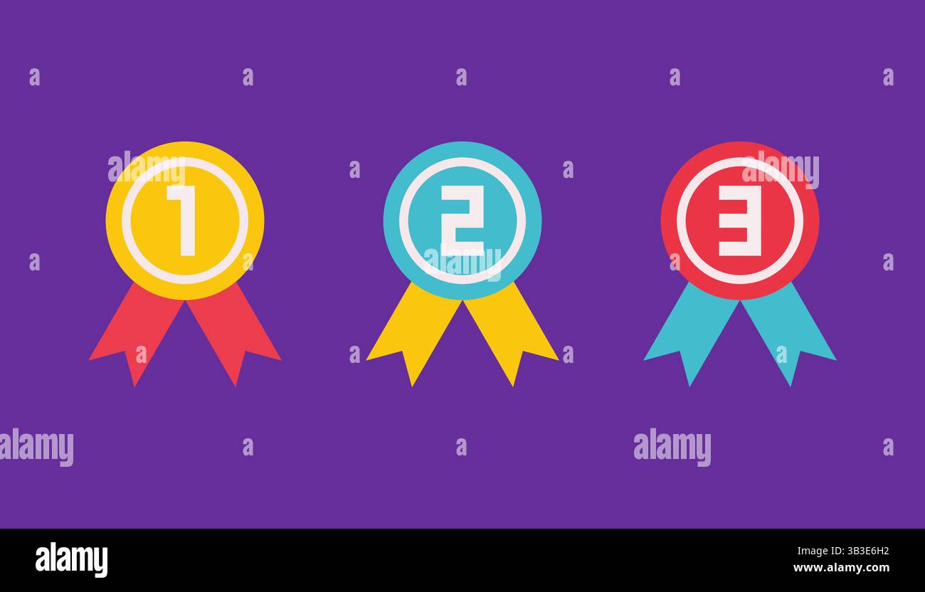 Vector flat illustration with set of gold, silver and bronze medal as ...