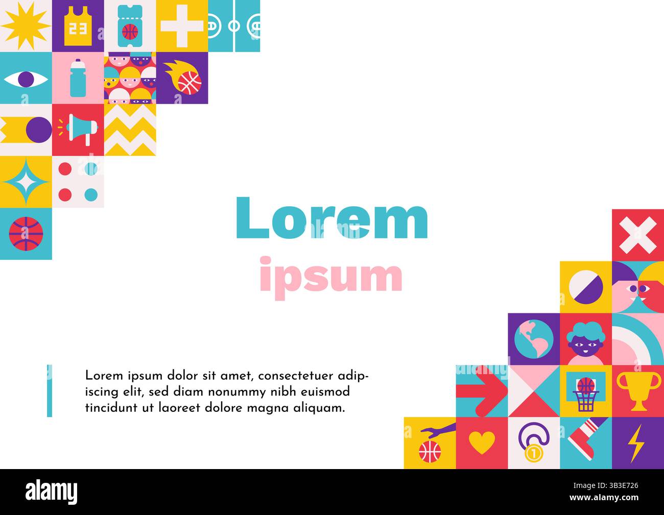 Vector flat horizontal poster A4 size with square abstract icons which ...