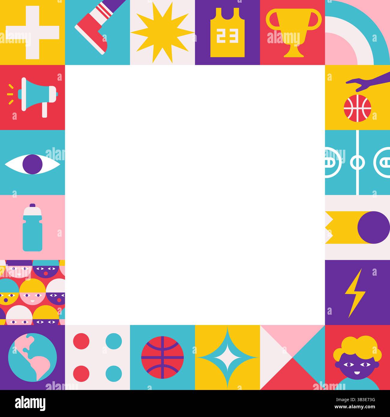 Vector flat square frame for poster with abstract icons which are signs ...