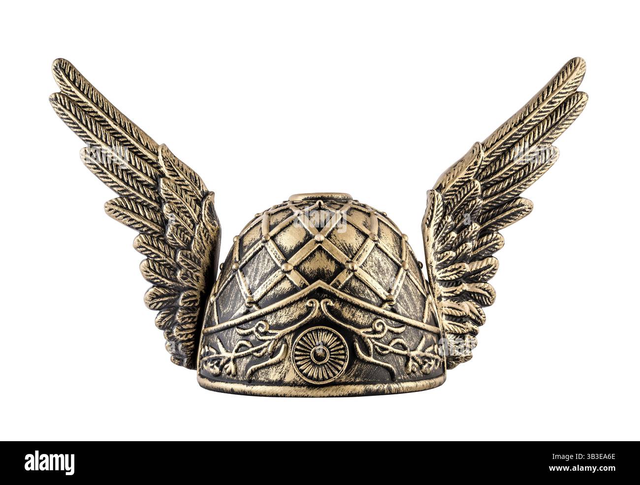 Medieval knight helmet with wings isolated on white background with ...