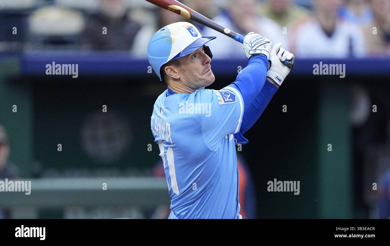 Kansas City Royals' Mark Canha bats during the first inning of a ...