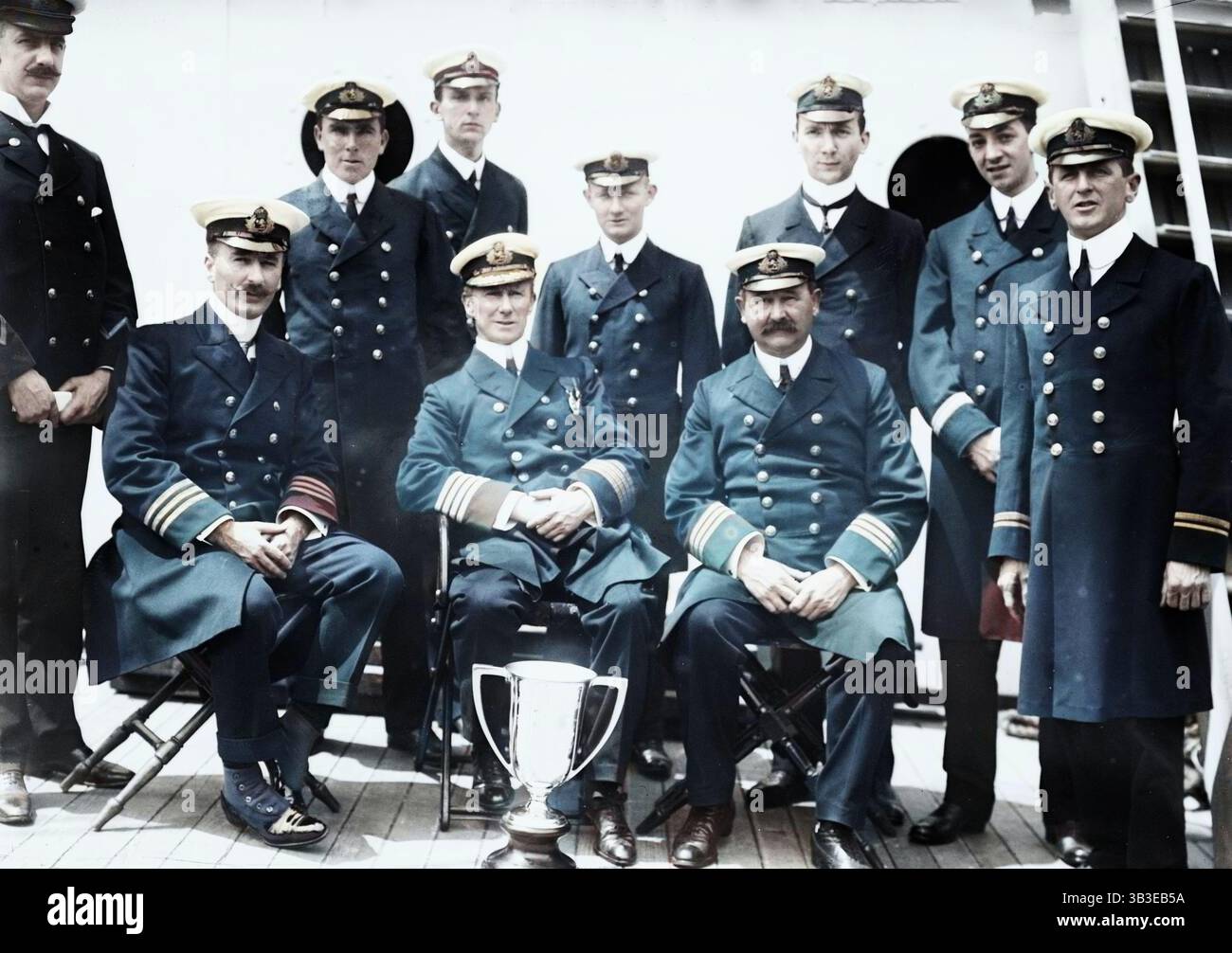 Captain Rostron & under officers of Carpathia [ship], 1912. Shows Captain Arthur Henry Rostron ...