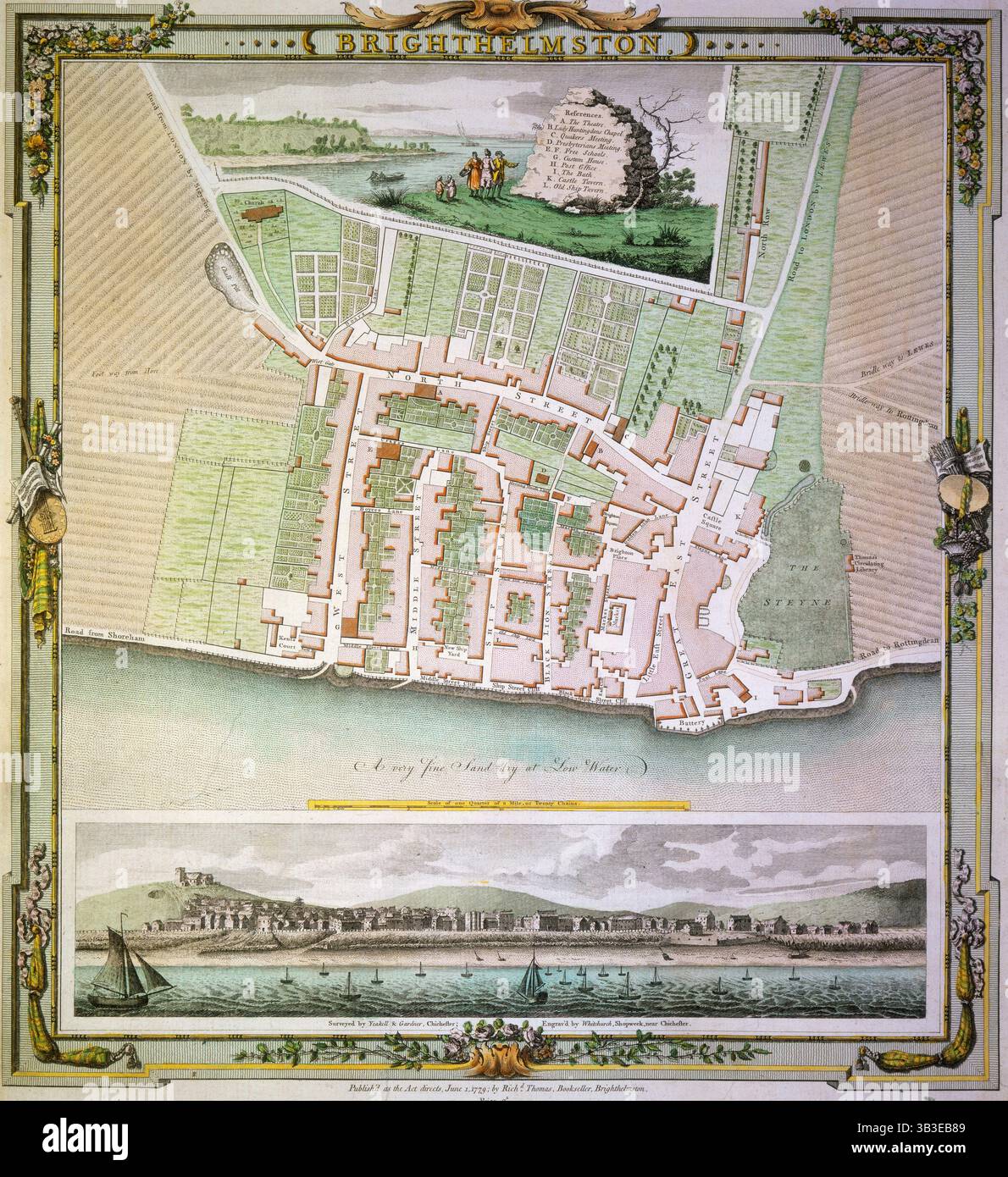 Map of Brighton, East Sussex, 1779. A street plan of 'Brighthelmston ...