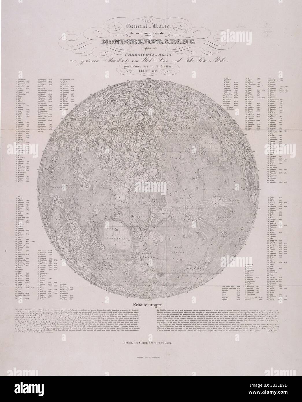 Map of the Moon with tables, 1837 Stock Photo - Alamy