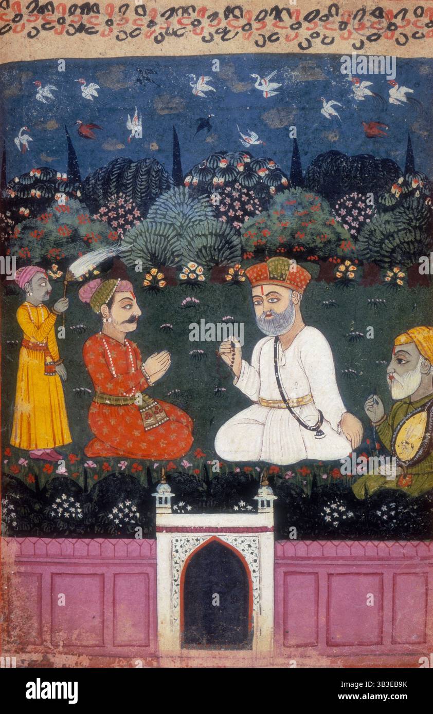 Baba Nanak (Guru Nanak) and Mardana with musical instrument and King ...