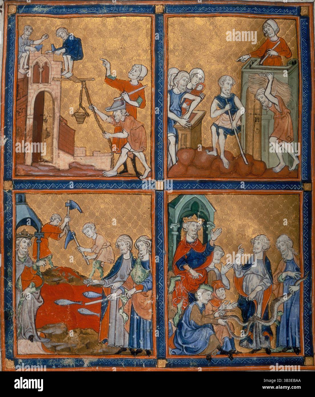 Four scenes from the Old Testament, c1300-c1330. On the top left men ...