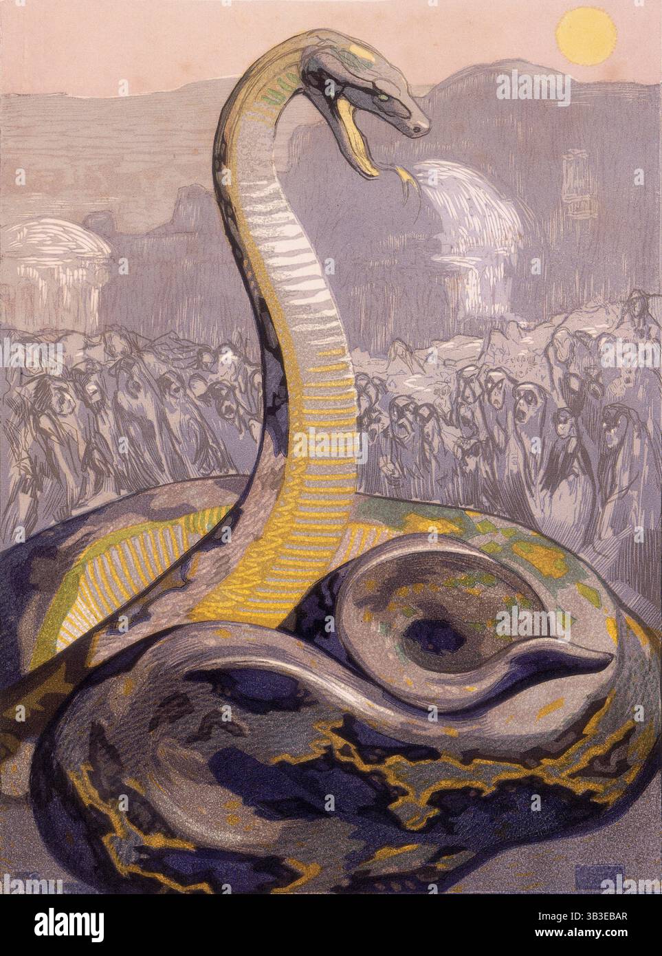 Kaa, the snake, 1919. Kaa rears up, his forked tongue protruding, as ...