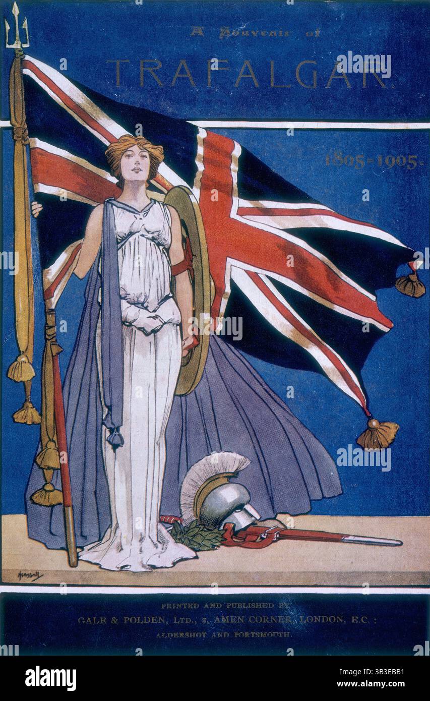 Britannia standing in front of the Union Jack, 1905. 'A souvenir of ...