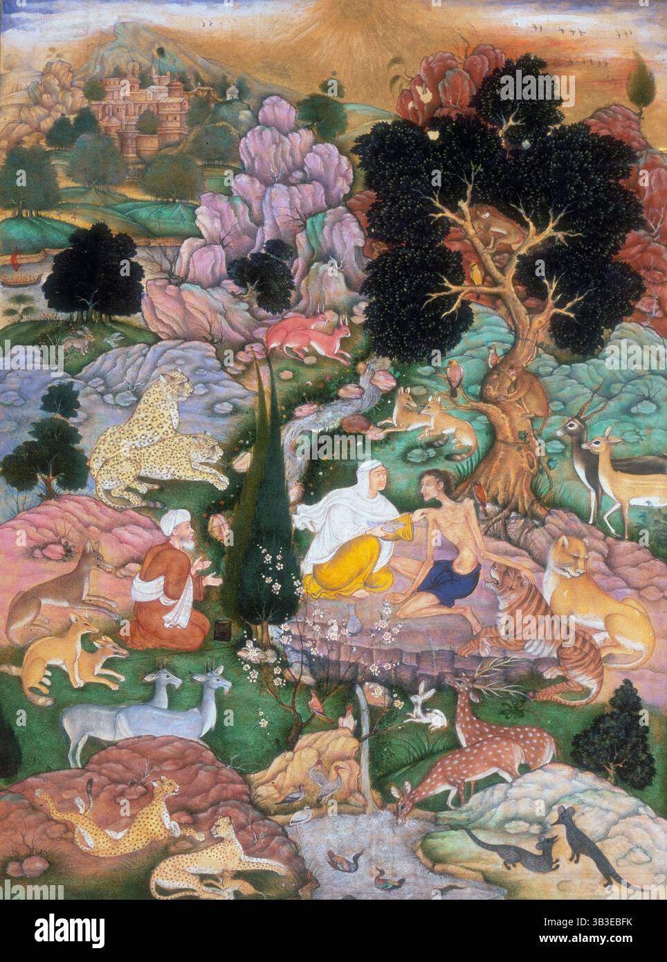 Majnun visited in the desert by his mother and Salim, 1595. Majnun's ...
