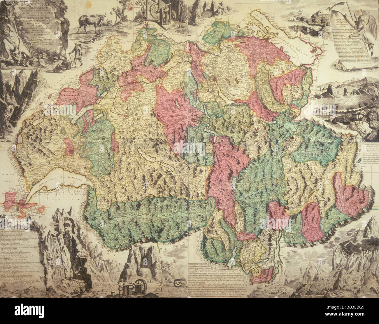 Map of Switzerland, 1740. 'Helvetiae Antiquae Geographicus Index ...