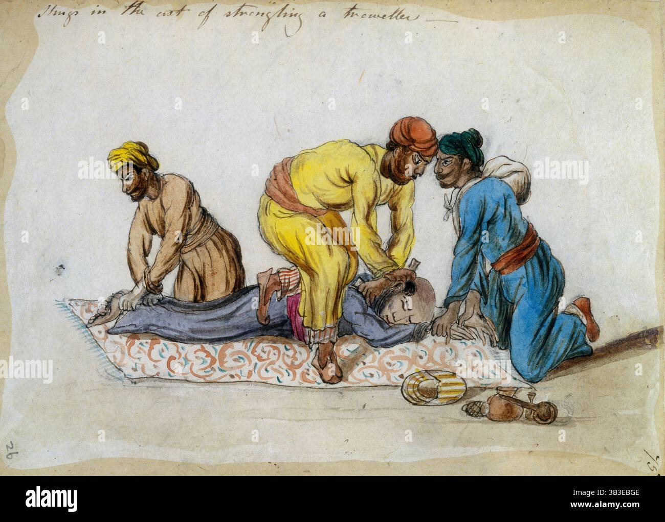 'Thugs in the act of strangling a traveller', 1838. The cult of Thuggee ...