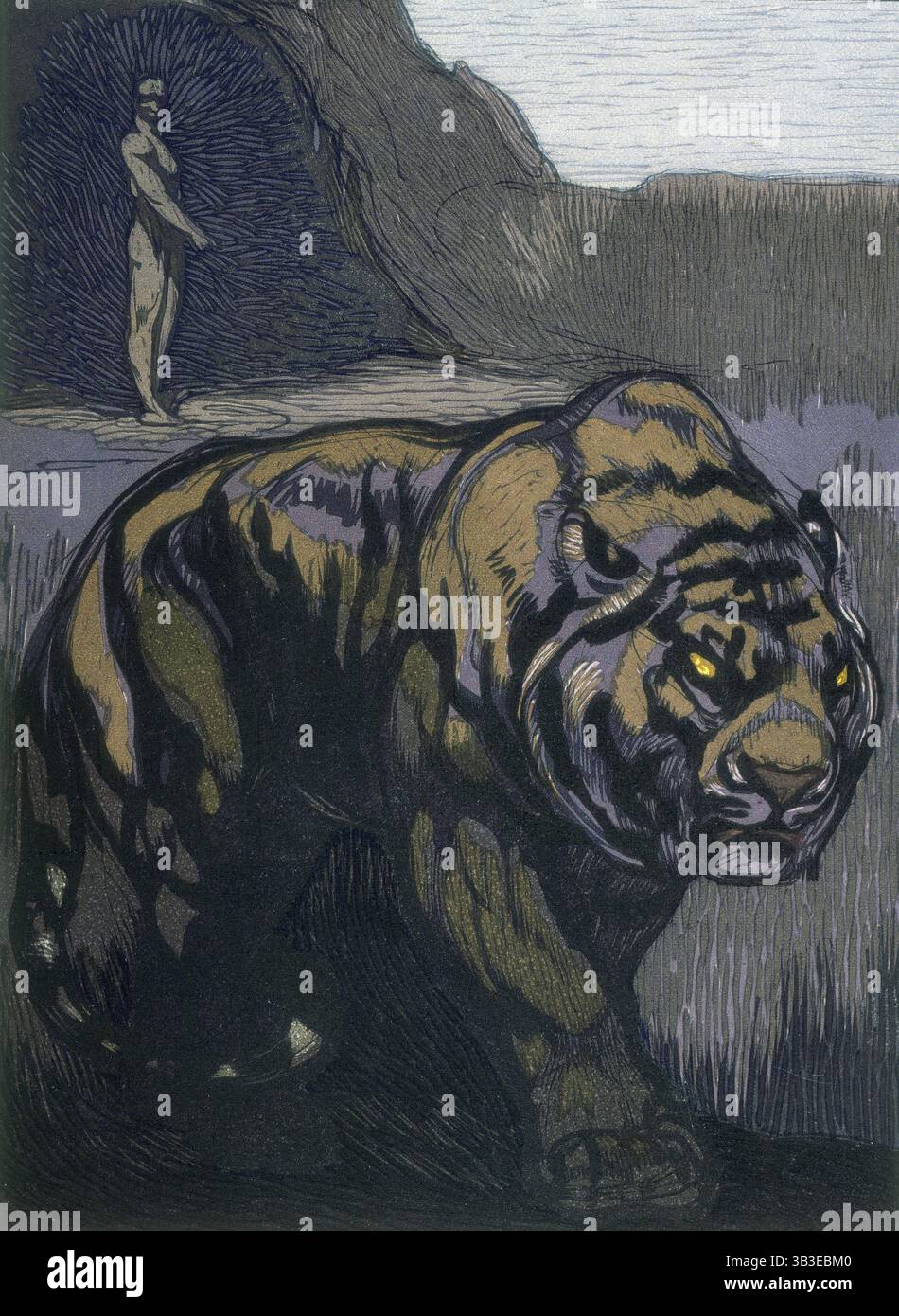 Tiger; scene from "The Jungle Book", 1919. From a French translation of ...
