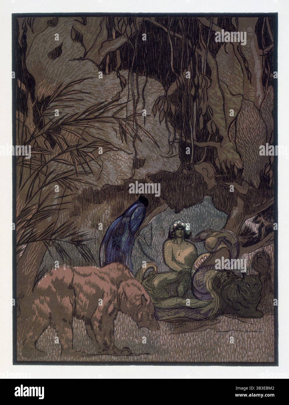 Mowgli, Baloo and other animals; scene from "The Jungle Book", 1919 ...