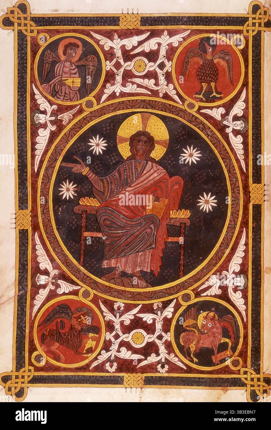 Christ in majesty, 1109. Set within a circle, his right hand raised in ...
