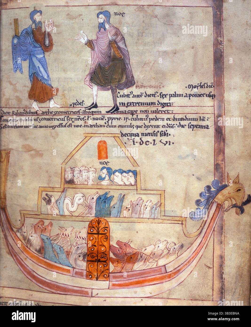 Noah's Ark, second quarter of the 11th century. God speaks to Noah, and ...