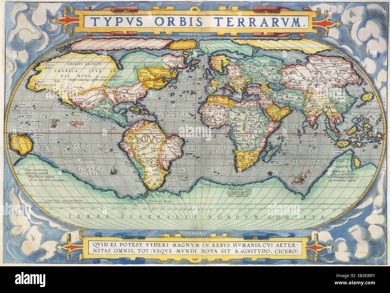 Ortelius World Map, 1570. The map speculates the existence of Terra ...