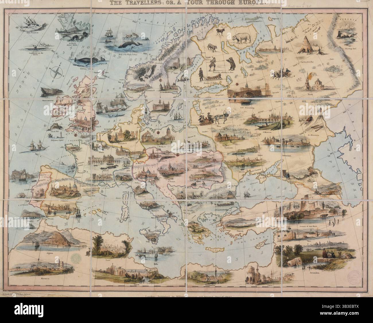 'The Travellers, or a Tour through Europe', 1842. A map of Europe ...