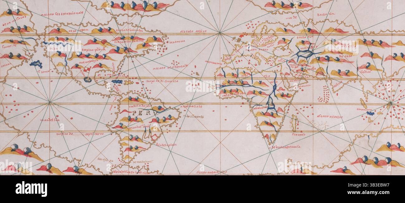 World map, 1560. Spanish map showing the 'New World' of the Americas ...