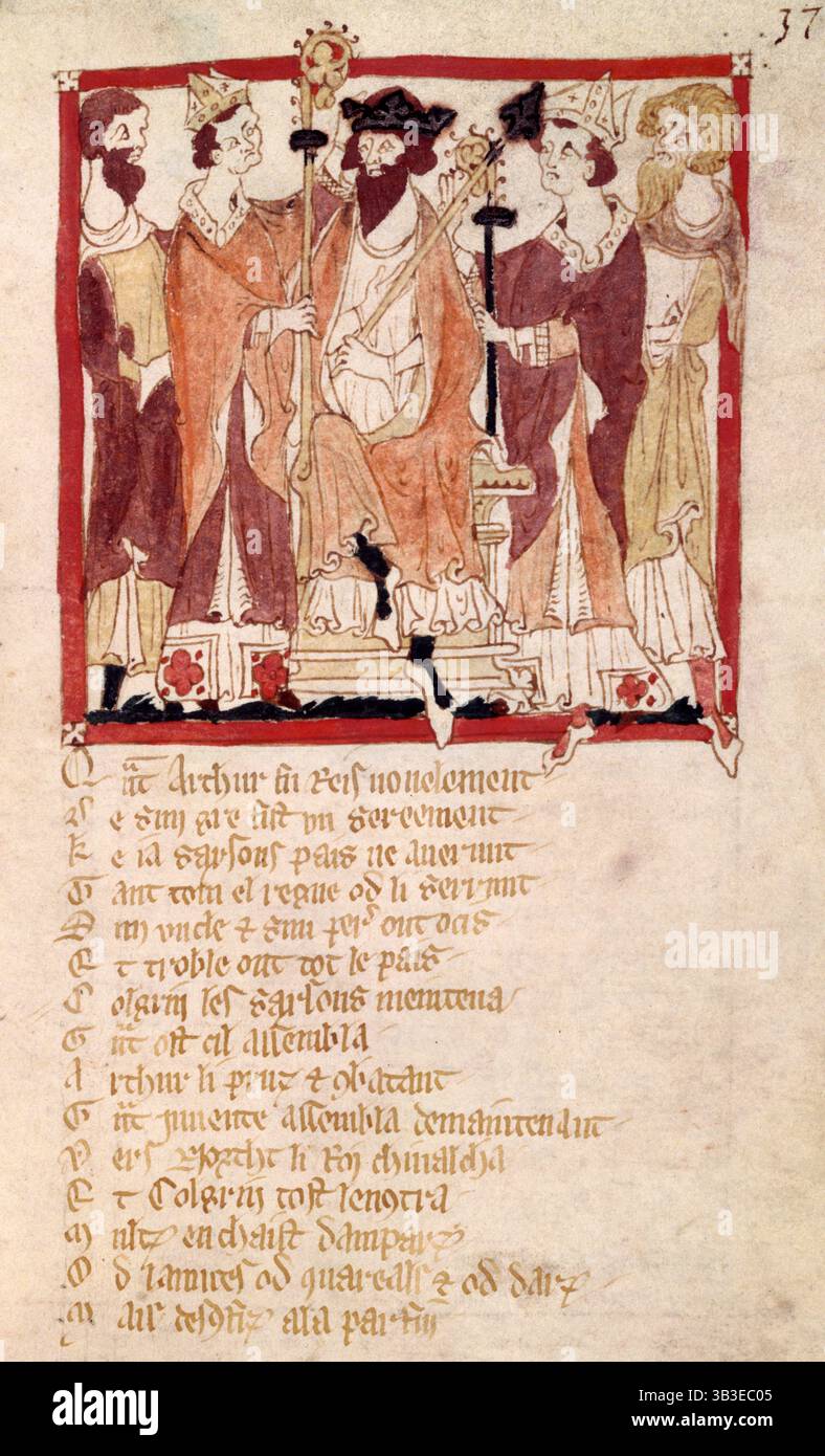 King Arthur's coronation, 14th century. Geoffrey of Monmouth's ...