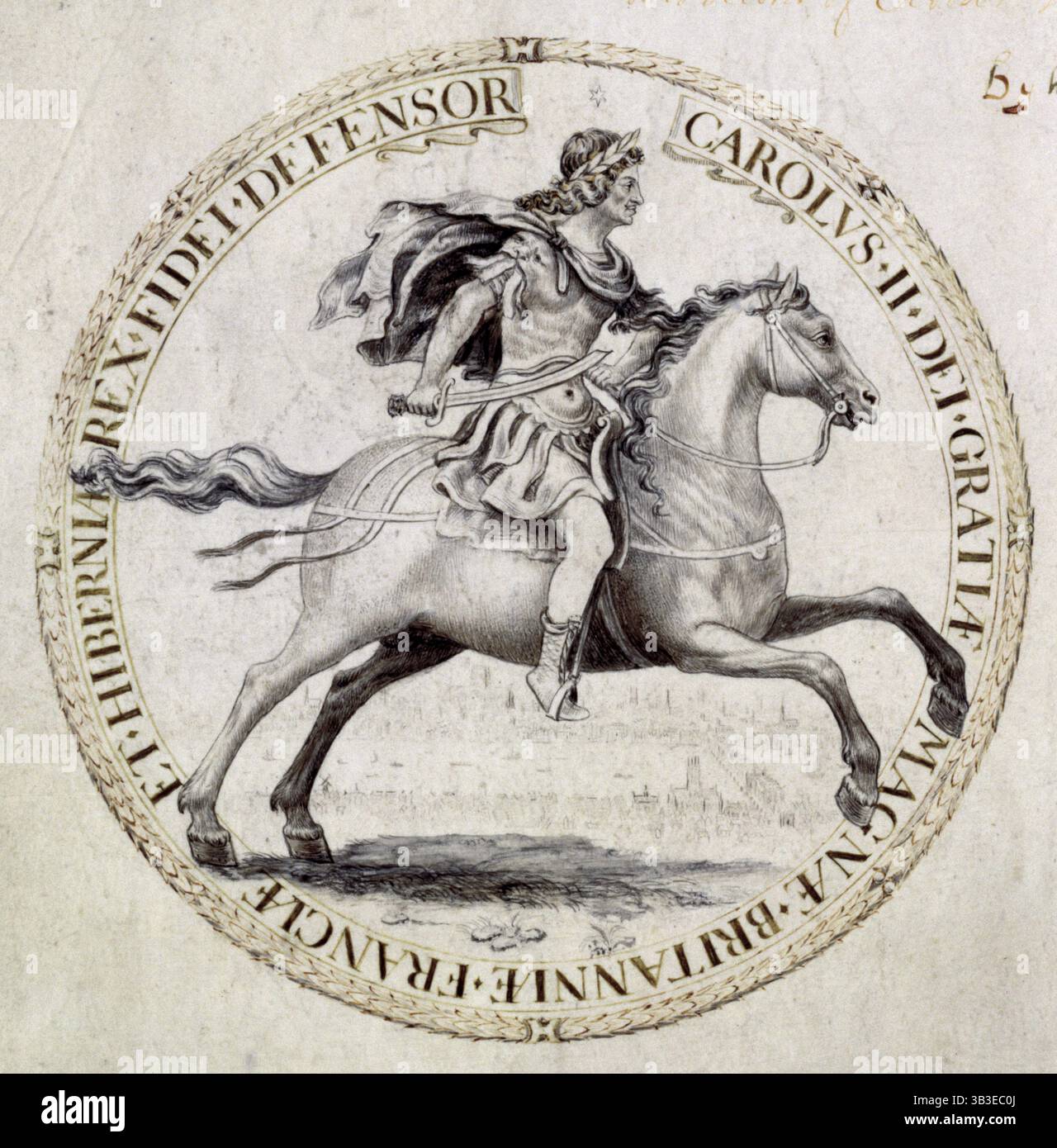 Royal seal of Charles II, 1662. Design for a great seal for the king ...