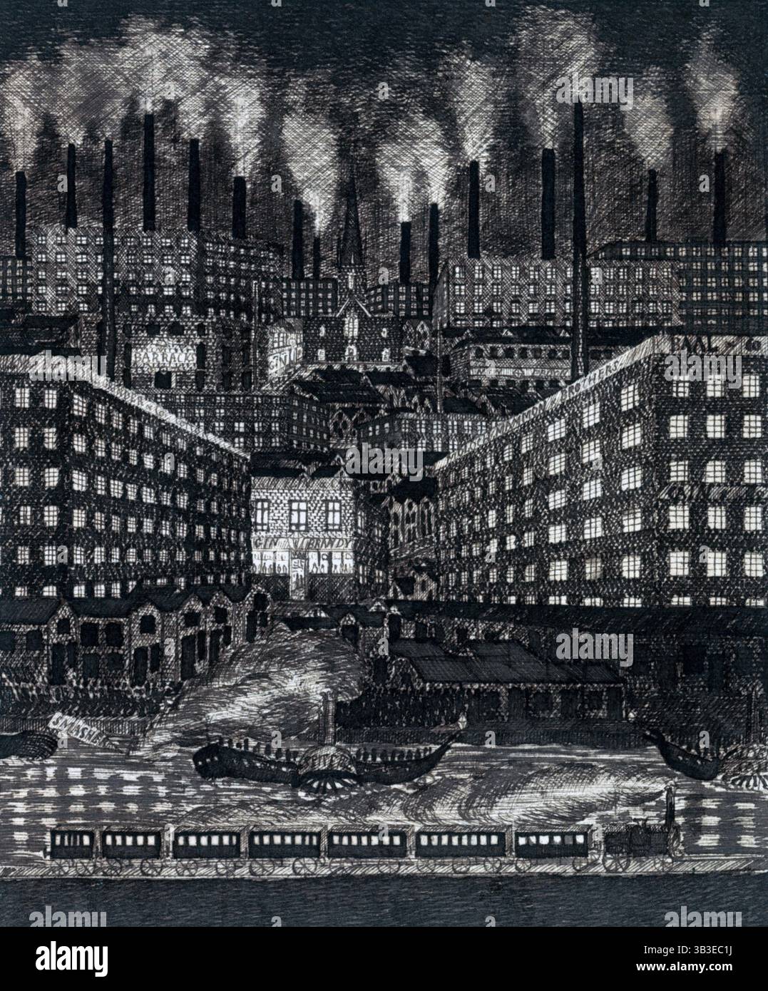 Industrial landscape drawn by Chartist leader Ernest Jones, c1848-c1850 ...