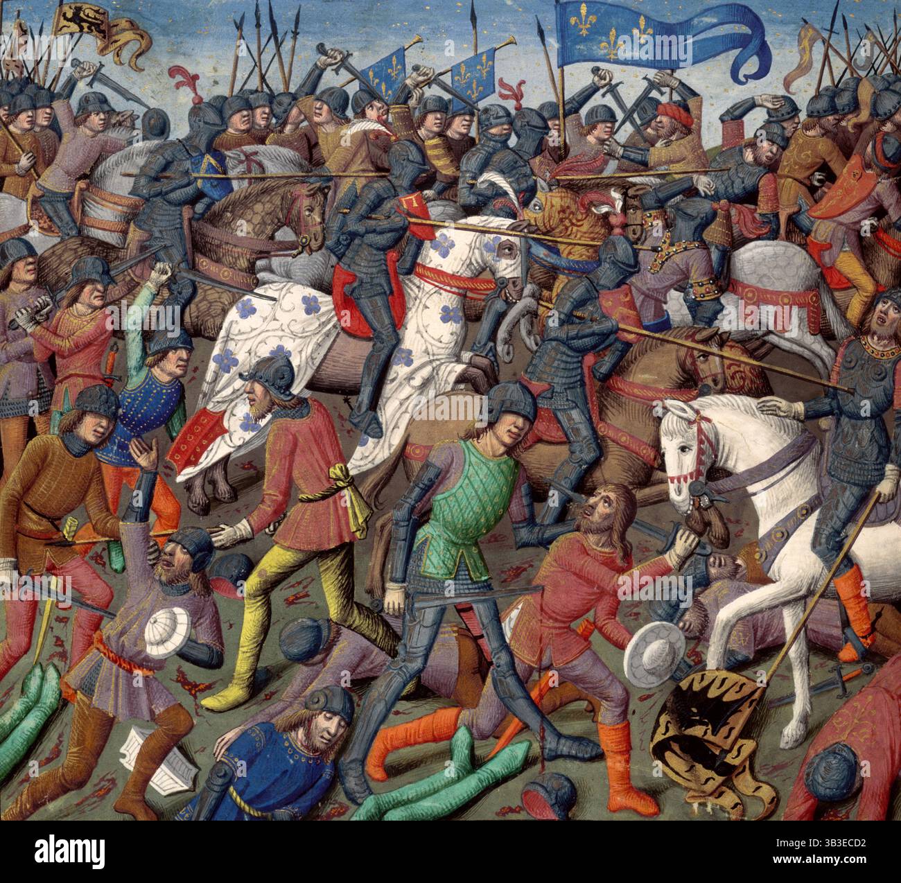 Battle scene, c1470. Soldiers stab each other with swords and run each ...
