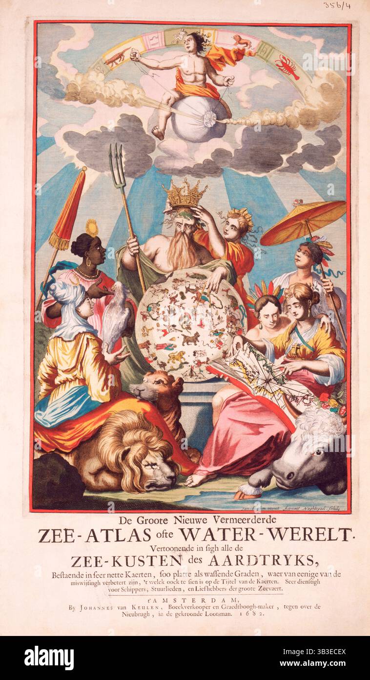 Title page from van Keulen's Chart Atlas, 1682. 'De Groote Nieuwe ...