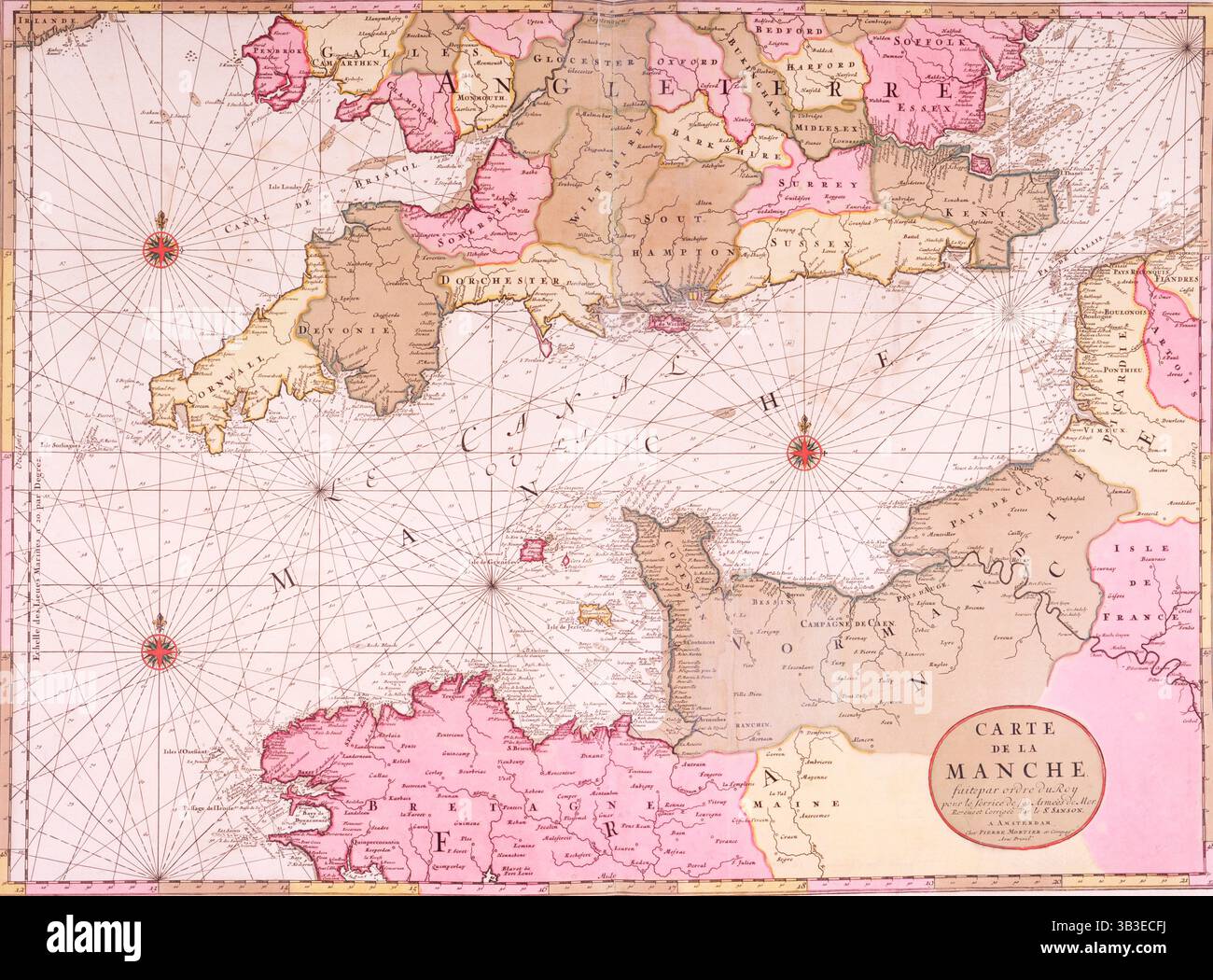Map of the English Channel, 1693. 'Carte de la Manche'. During the ...