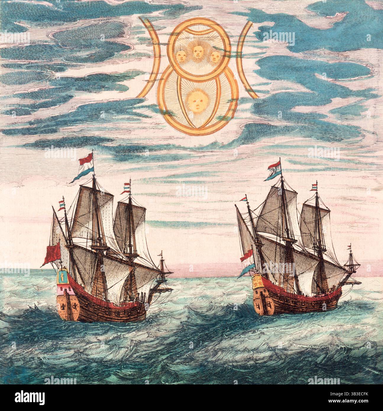 Two Dutch ships at sea, 17th century. The Dutch cartographer Willem ...
