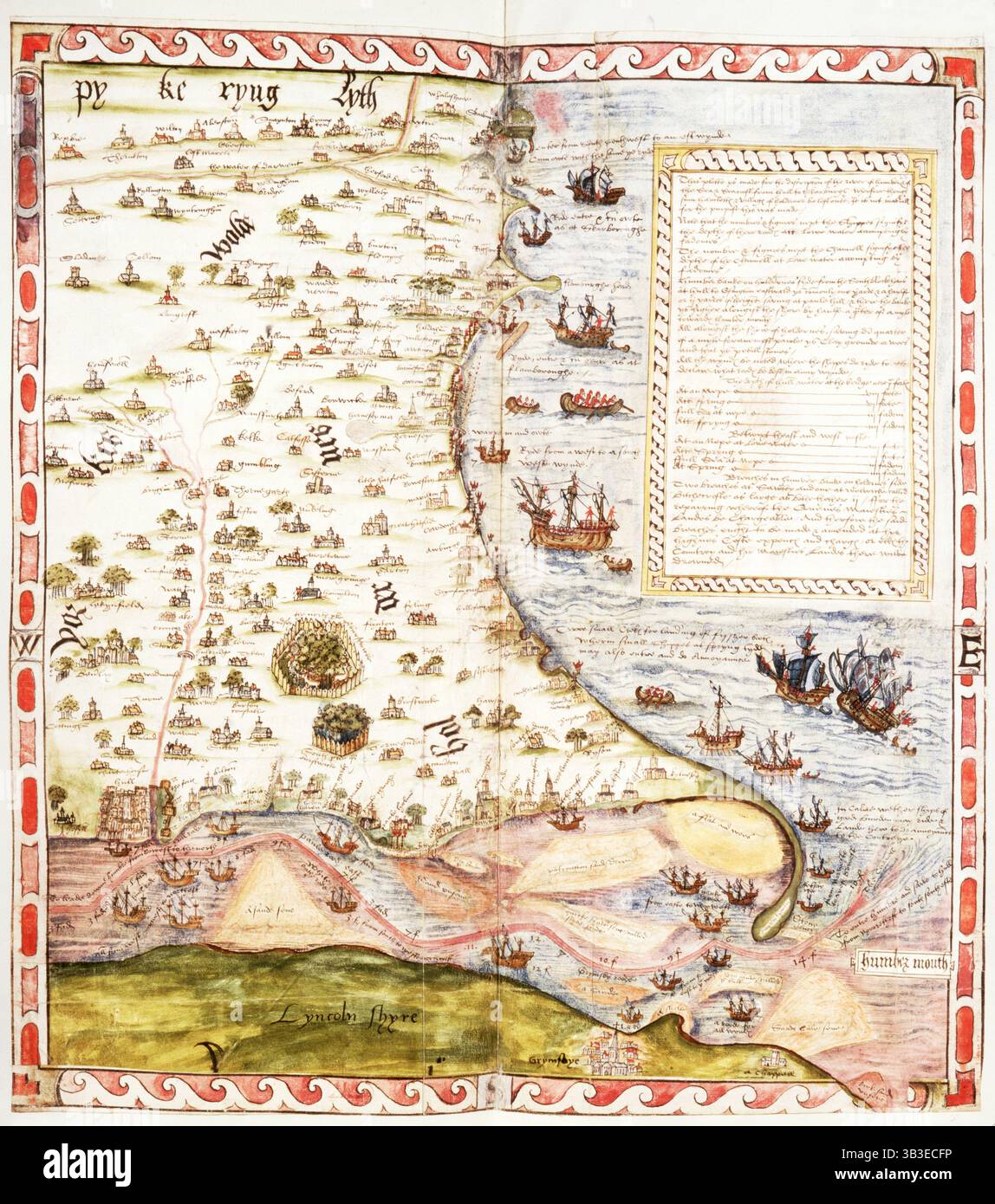 Map of the River Humber and land between Hull and Scarborough, 1579 ...
