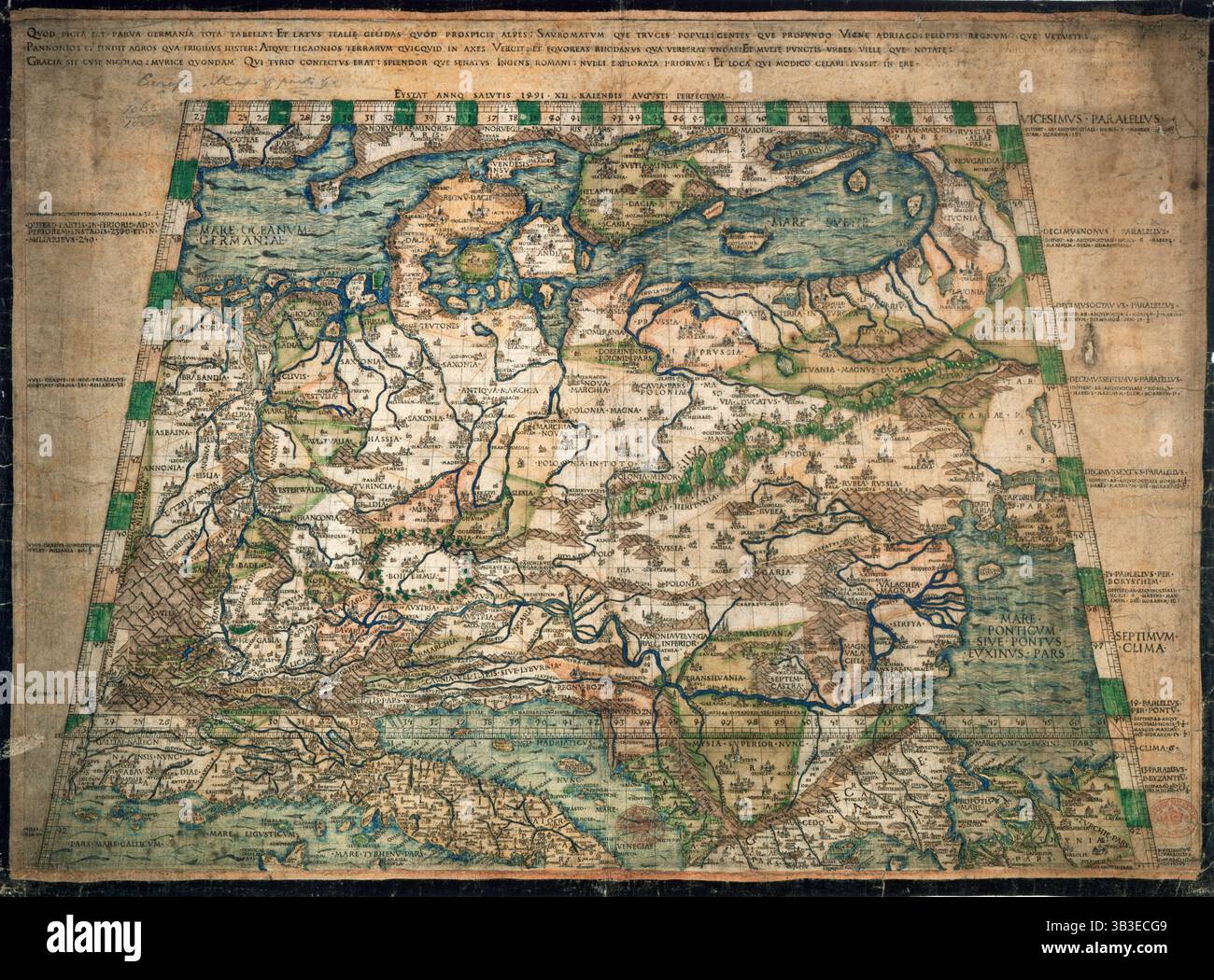 Map of northern and central Europe, 1491. Only six examples of this map by Nicolas of Cusa ...