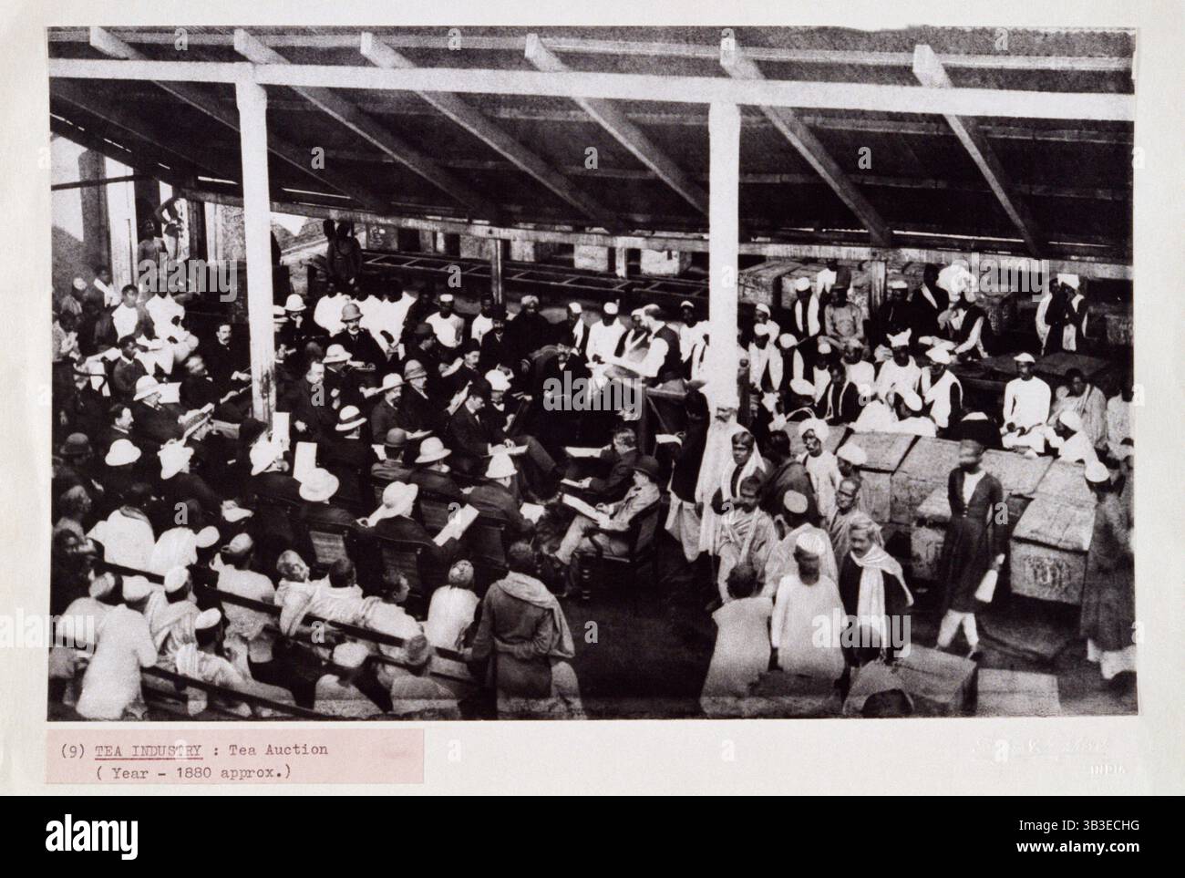 Tea auction, probably in Calcutta, India, c1880. The European men wear ...