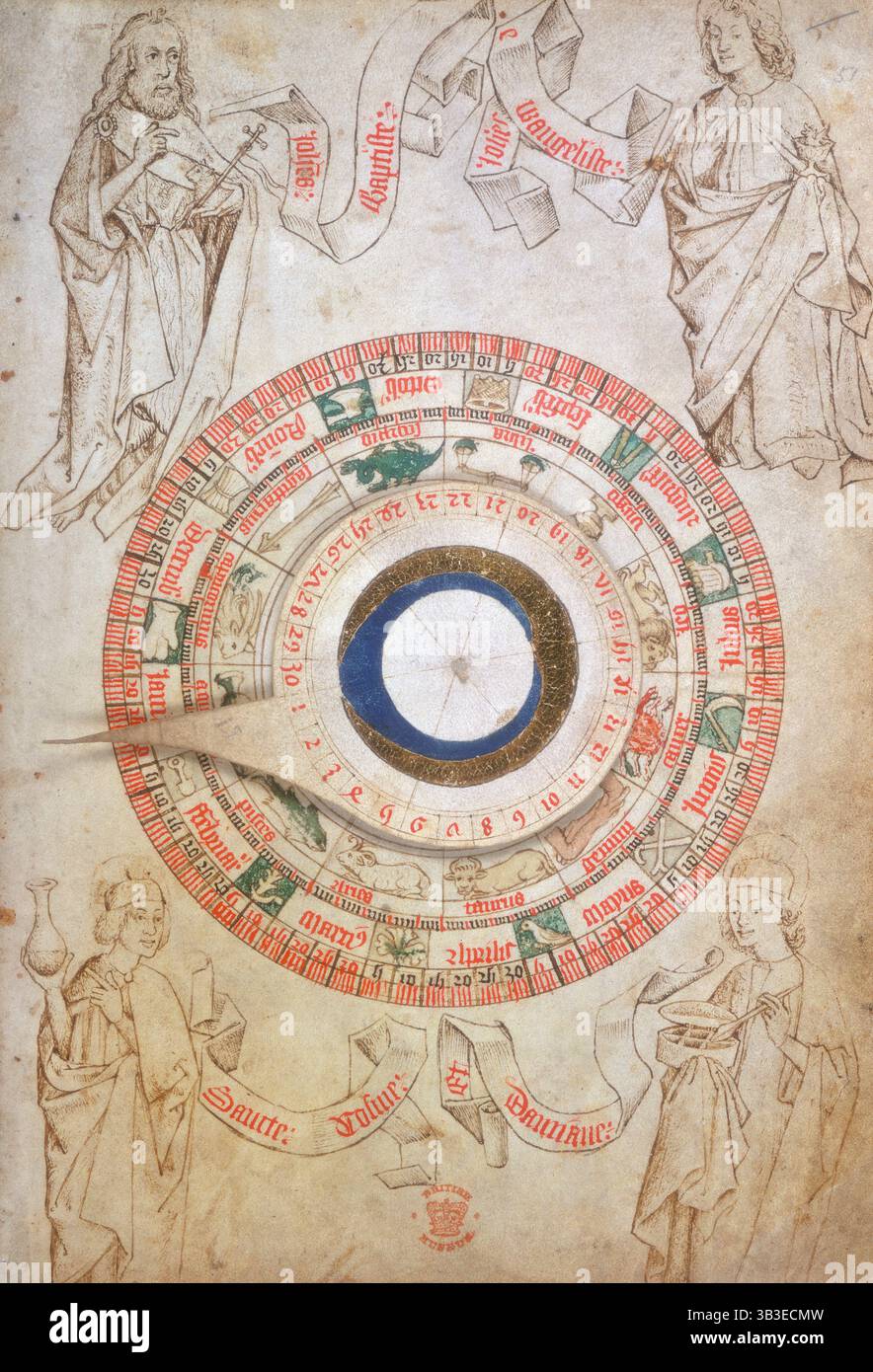 Circular zodiacal lunar scheme, 1486. Illustration from a surgeon's ...