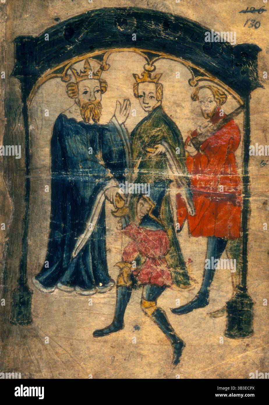 Gawain's return to court, c1375-1400. Sir Gawain presents himself to ...