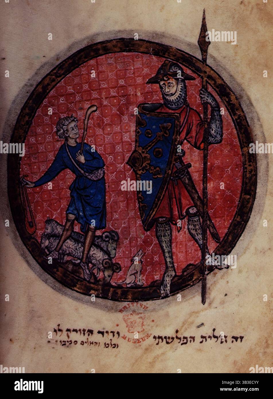 David and Goliath, c1280s. Vellum manuscript. From "North French ...