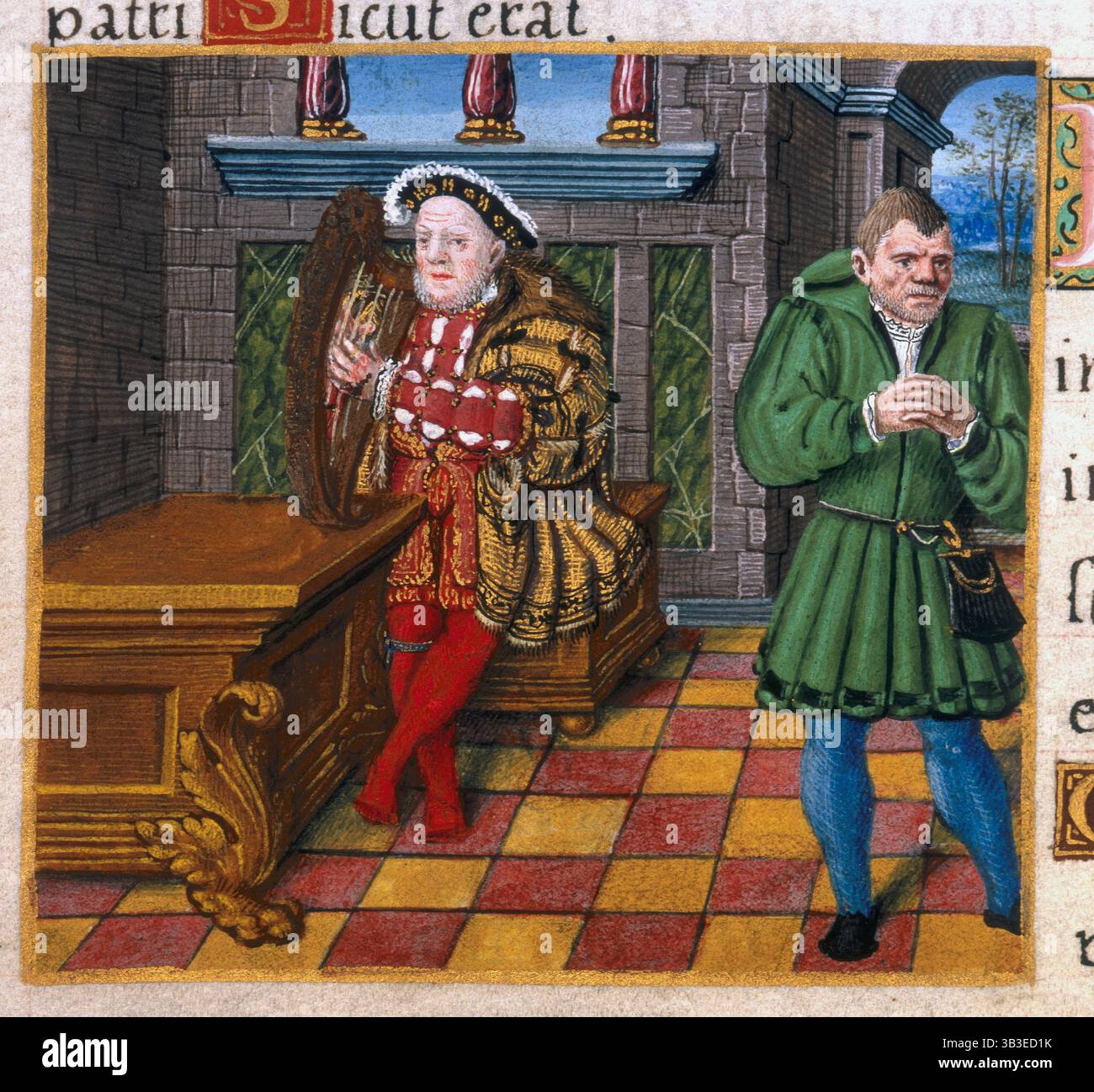 King Henry VIII with a harp, as David. On the right-hand-side is Henry ...