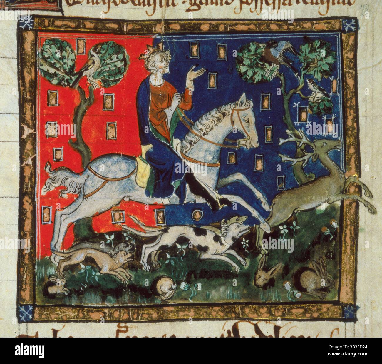 King John hunting, 14th century. The king, riding a horse and ...