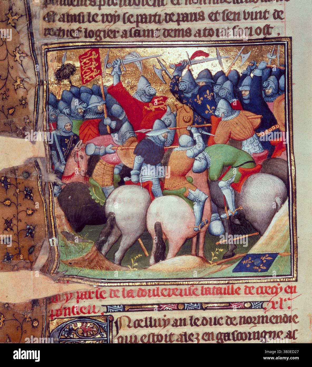 Scene from the Battle of Crecy, 1346, (c1346-c1400). Fierce fighting ...