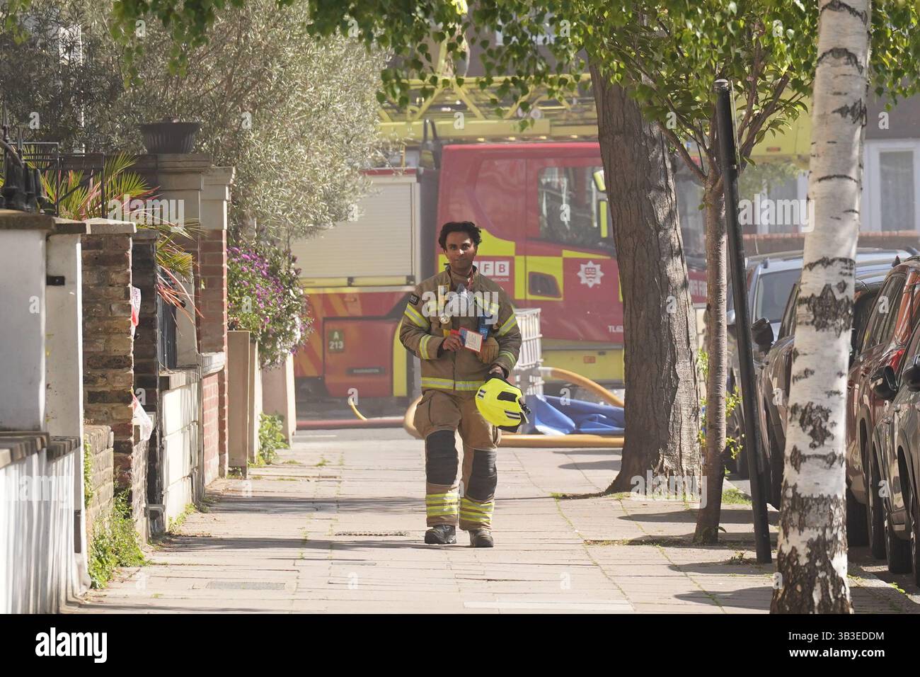 Emergency services at the scene of a fire at an electrical substation ...