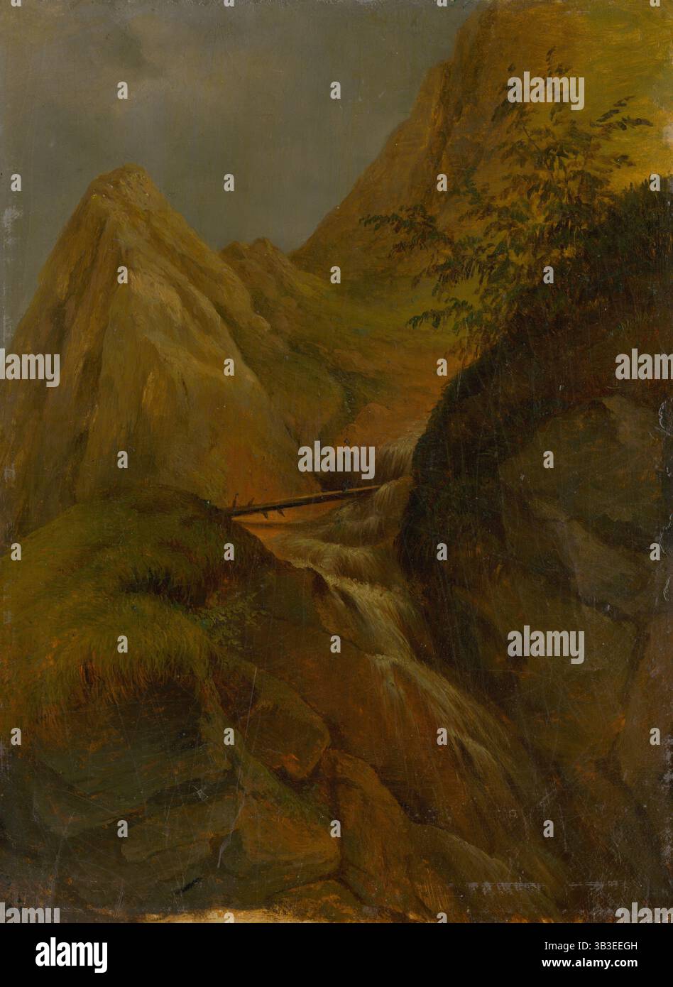 Mountain landscape with waterfall, c1860 Stock Photo - Alamy