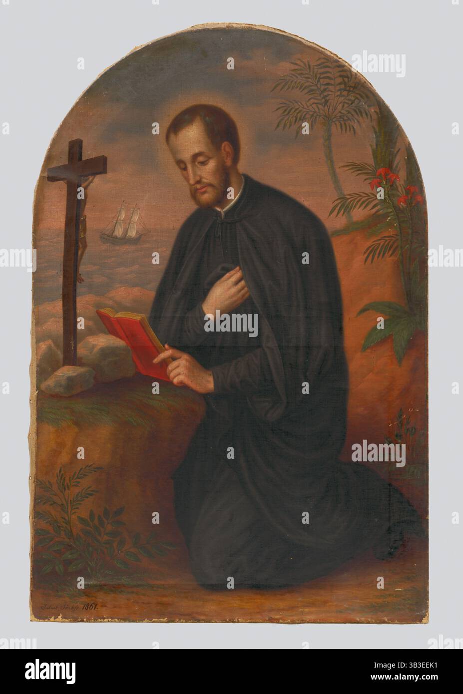 Praying Priest Saint by the Cross 1861, 1861 Stock Photo - Alamy